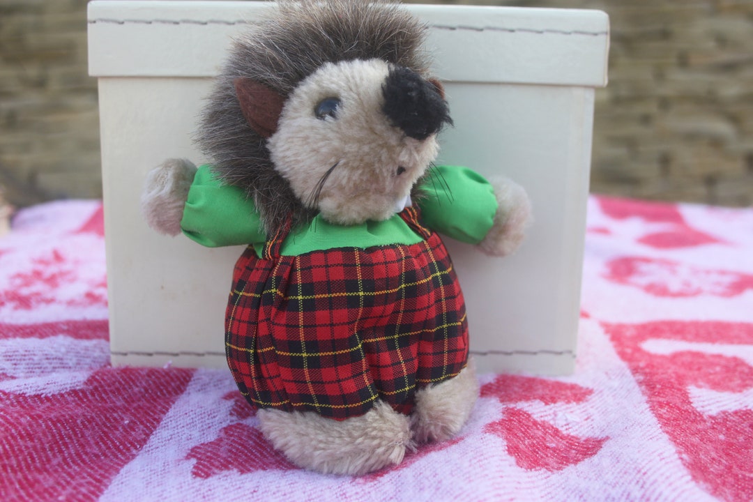 Plush Toy Hedgehog in Red Tartan Trousers, Slightly Squashed Nose, 6 ...