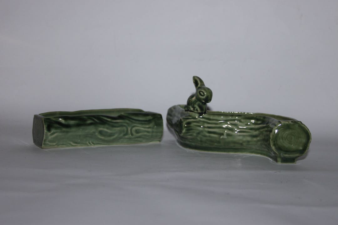Vintage Wade Ceramic Log Planters: Green Nursery Ornaments, Pair - Etsy