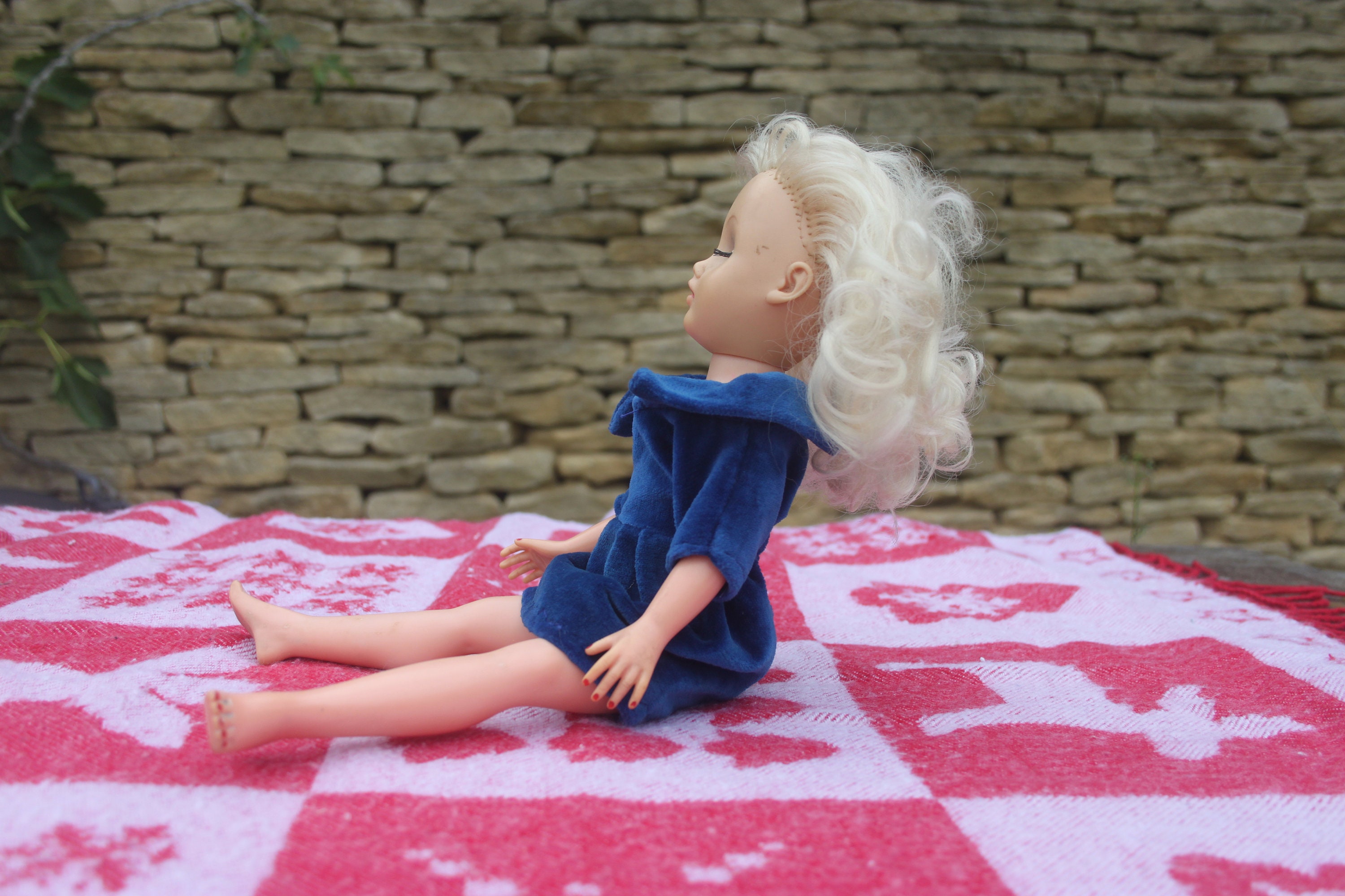 Vintage Vinyl Chiltern Teen Doll, Red Painted Nails, Blue Velour Dress ...