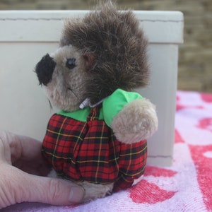 Plush Toy Hedgehog in Red Tartan Trousers, Slightly Squashed Nose, 6 ...