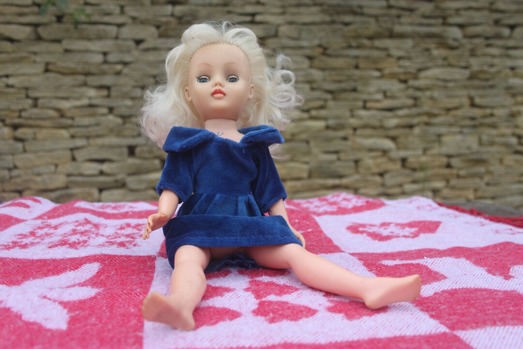 Vintage Vinyl Chiltern Teen Doll, Red Painted Nails, Blue Velour Dress ...