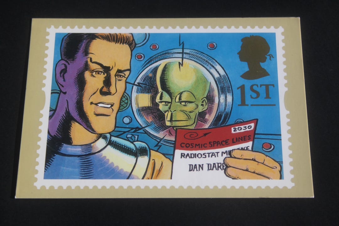 Greetings Postcard Dan Dare & Alien Mekon, Unused Stamp Reproduction ...