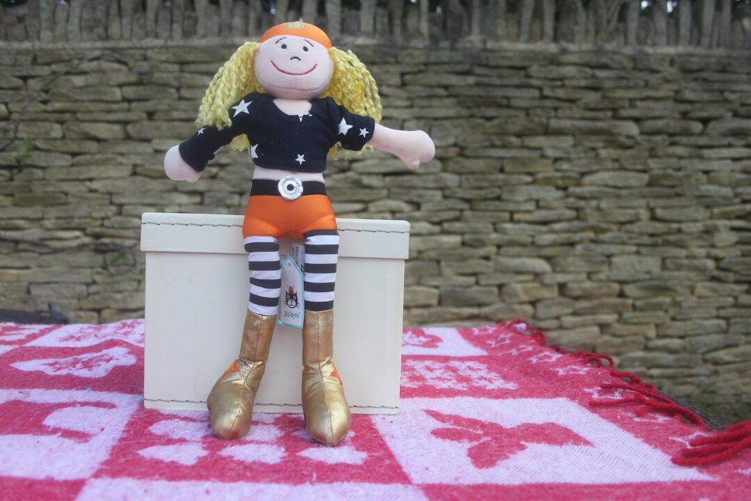 Vintage Jellycat Soft Plush Doll Cosmic Chick 12" Long Blonde Hair Gold ...