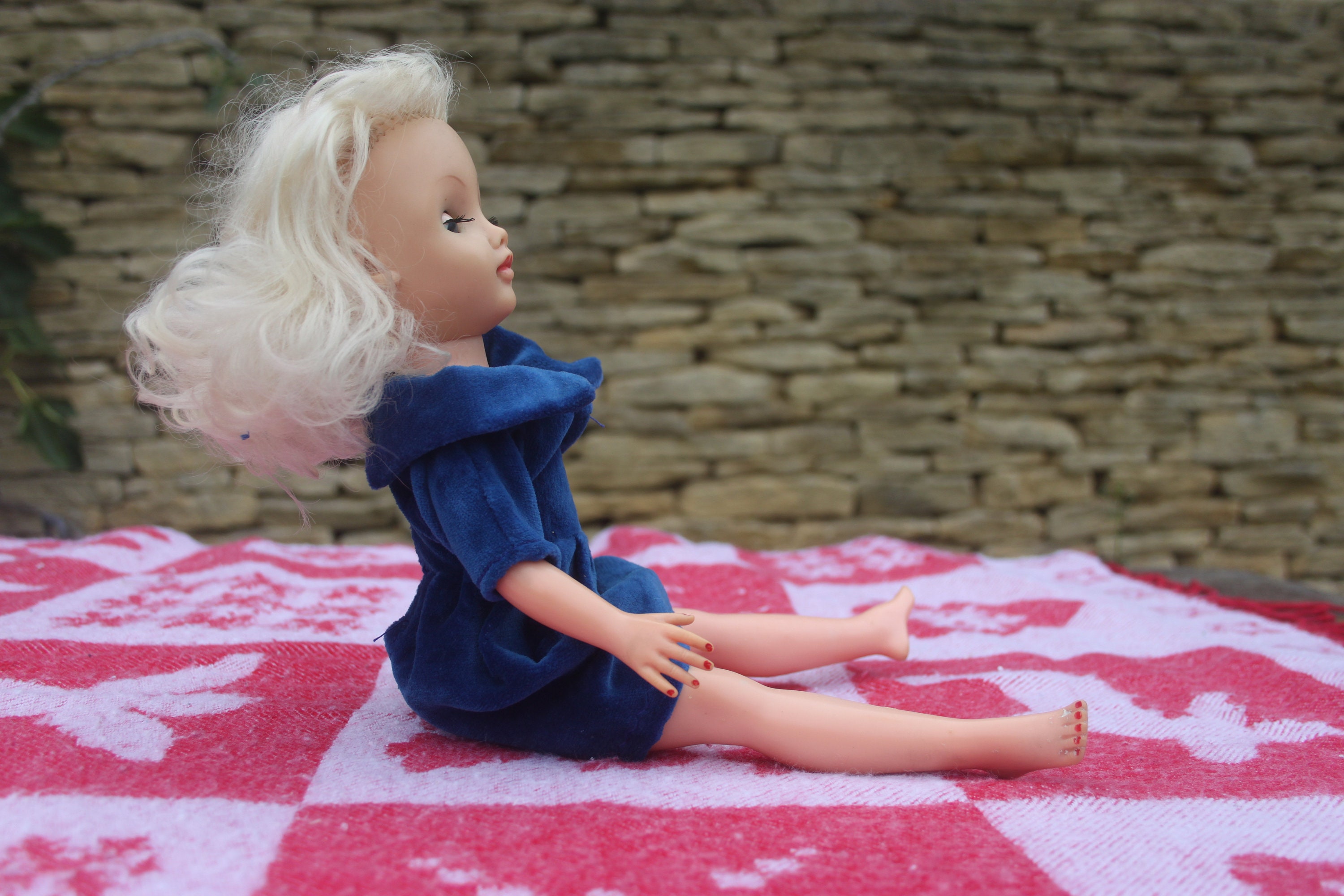 Vintage Vinyl Chiltern Teen Doll, Red Painted Nails, Blue Velour Dress ...