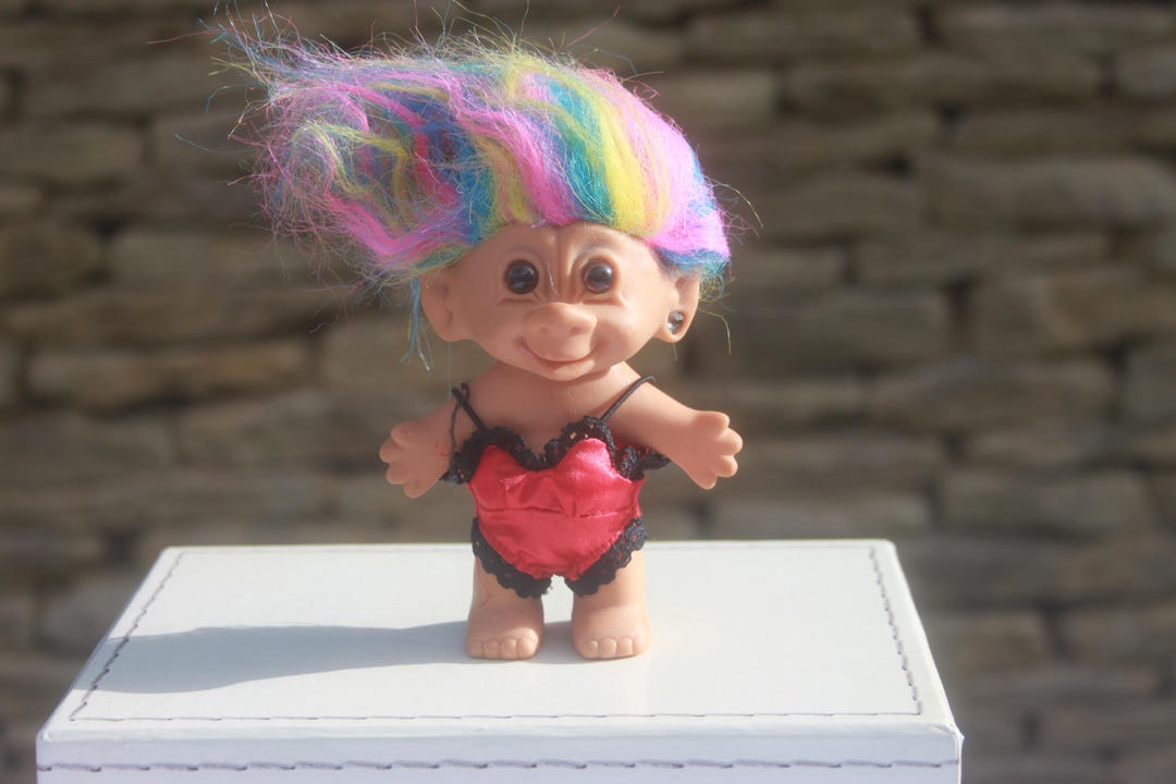 Vintage Bright Troll in Red Lingerie Rainbow Hair 5.5" Tall Heart ...