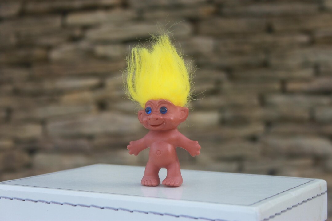 Vintage Small Troll With Yellow Hair & Hanging Ring, Made in Korea, 2 ...