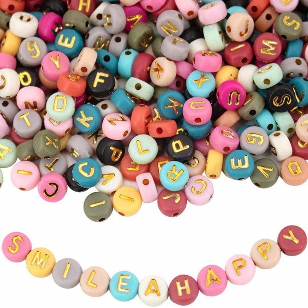 100pcs Colorful Letter Beads, Bright ABC Name Initial Letter Beads Kit ...