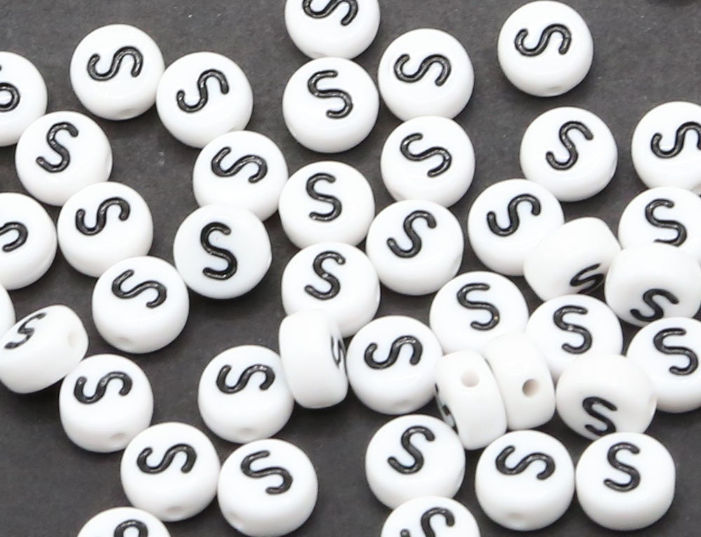 100 Letter S Beads Acrylic round 7mm beads Alphabet S Beads | Etsy