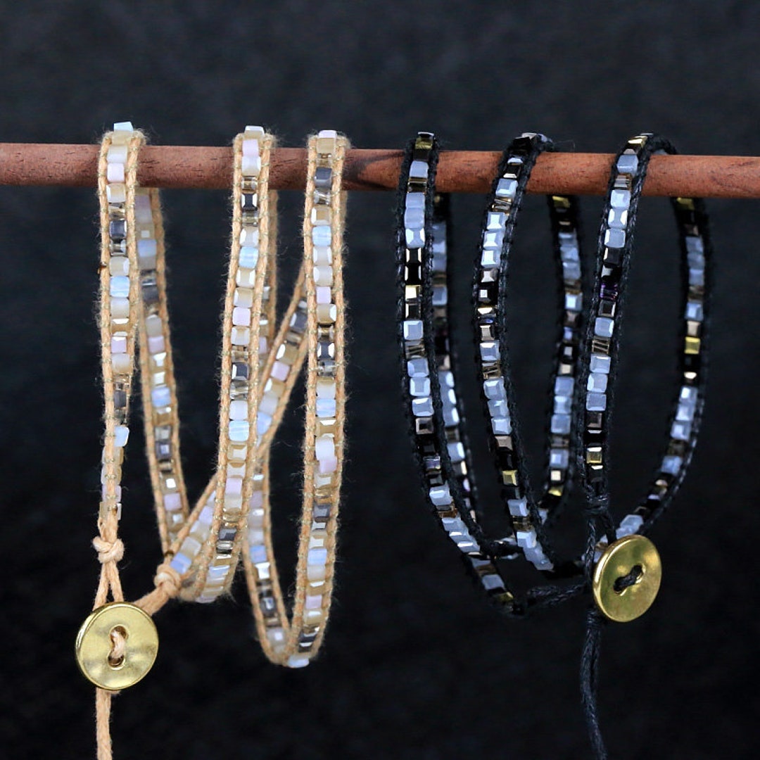 3 Wraps 4mm Cube Crystal Wax Cord Wrap Bracelet - Etsy