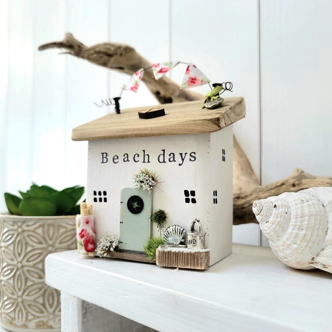 Beach Days Little Miniature Wooden House Cottage * Coastal Seaside Decor * Bespoke Quirky * Made ...