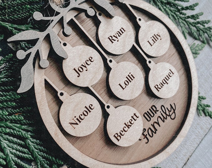 Personalized Family Name Christmas Ornament Grandkid Names - Etsy