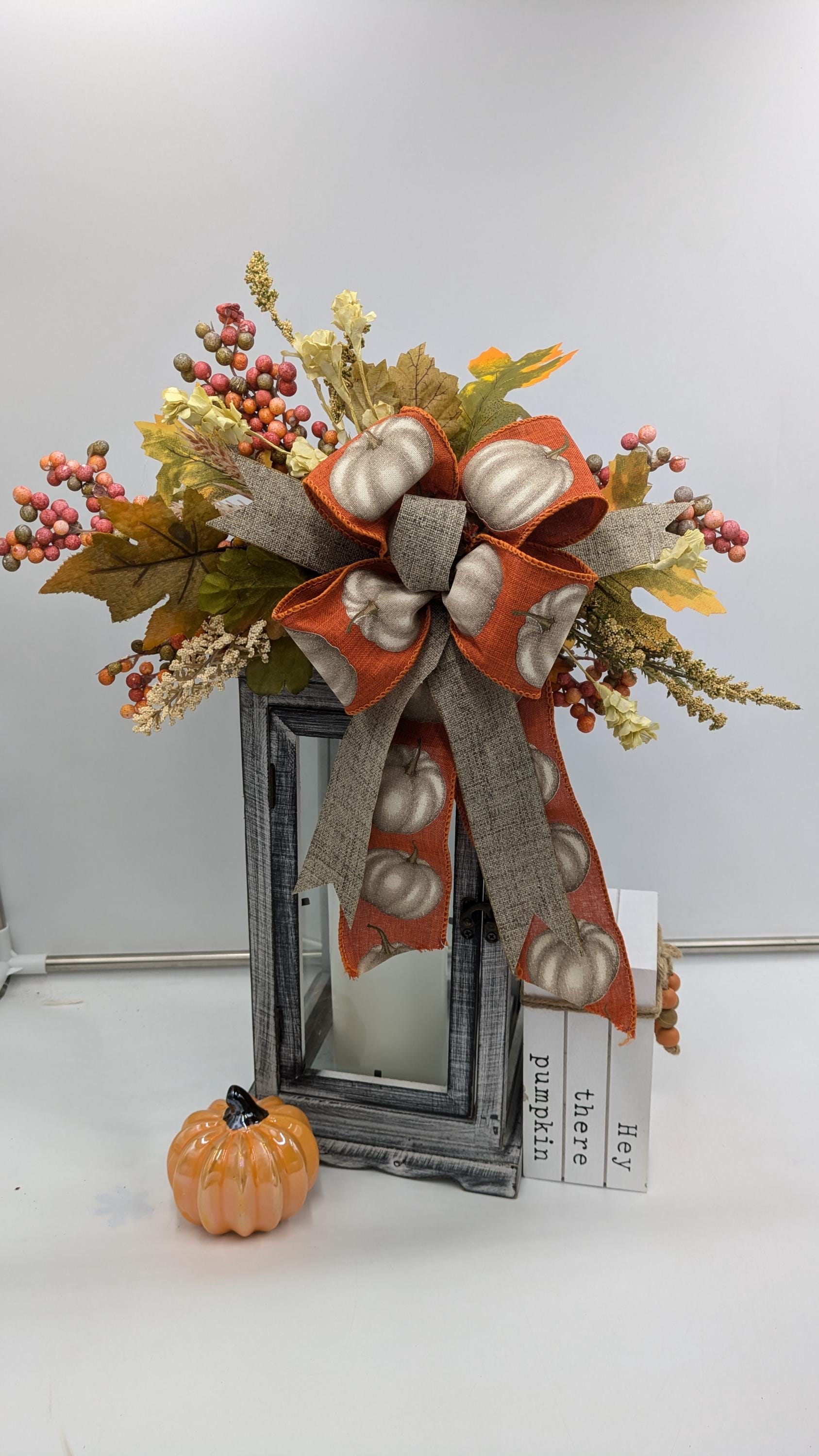 Fall Lantern Swag Fall Lantern Bow Pumpkin Lantern Topper Country ...