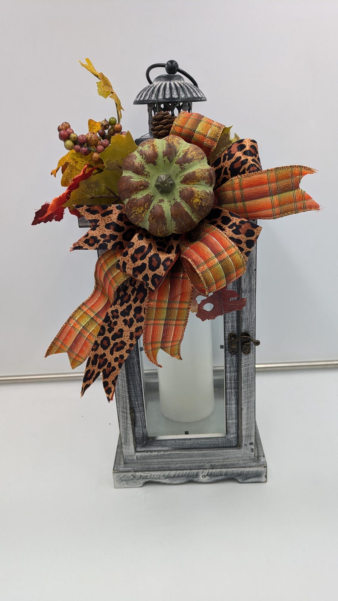 Fall Lantern Bow Leopard Fall Lantern Topper Country Farmhouse Lantern Swag Pumpkin Thanksgiving ...