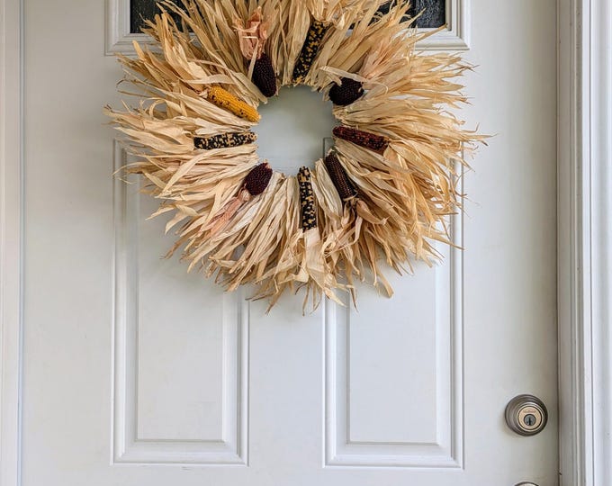 Indian Corn Wreath Corn Husk Front Door Wreath Mini Indian Corn Wreath ...