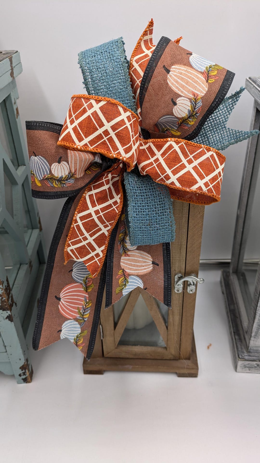 Fall Bow Fall Lantern Bow Lantern Topper Orange and Blue Fall Lantern ...