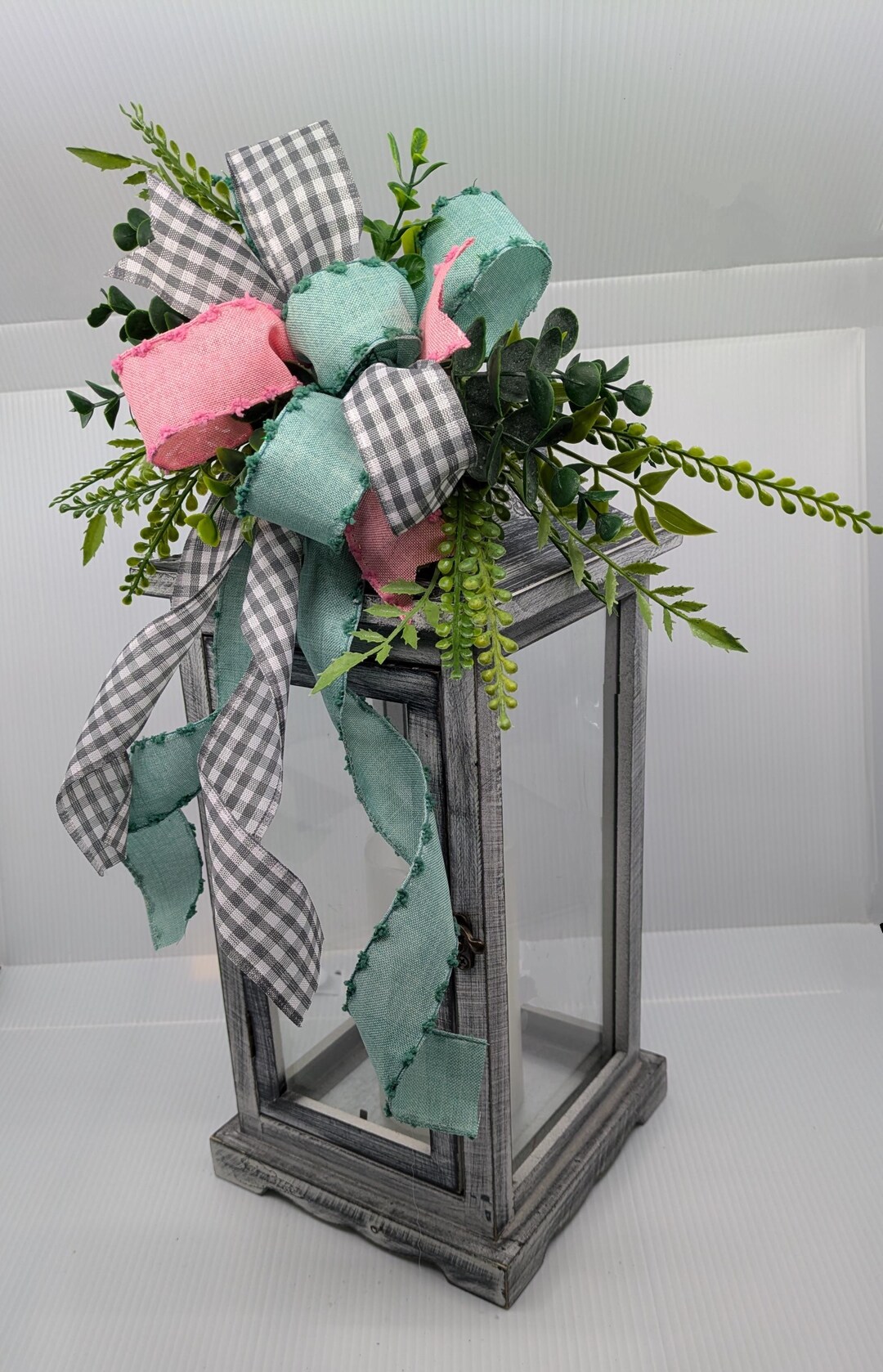 Spring Lantern Topper Eucalyptus Bow Spring Decor Easter Lantern Bow ...
