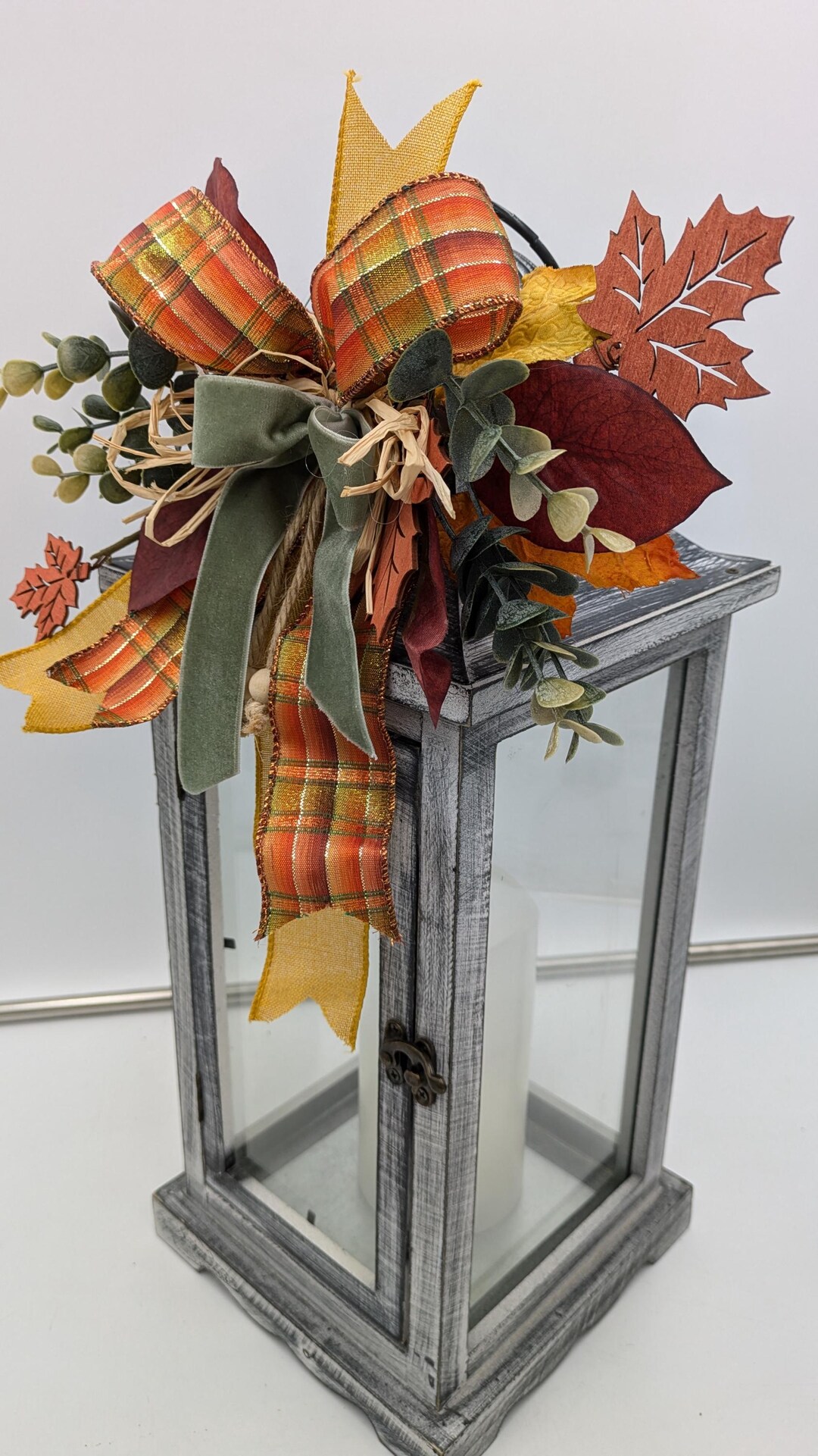 Fall Lantern Swag Fall Lantern Bow for Lantern Topper Country Farmhouse Lantern Swag ...