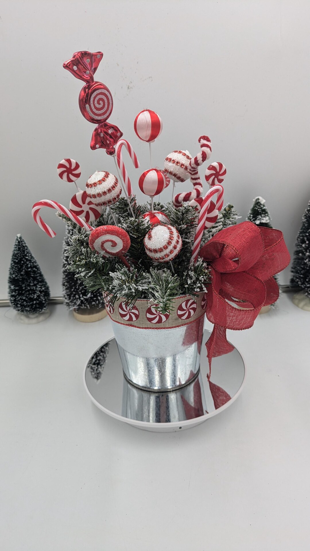Peppermint Candy Table Arrangement Peppermint Christmas Decor ...