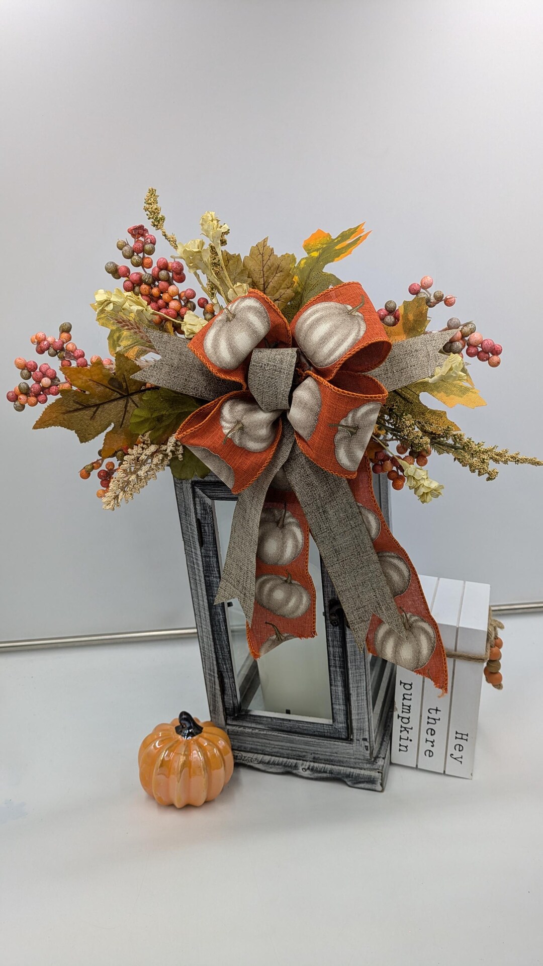 Fall Lantern Swag Fall Lantern Bow Pumpkin Lantern Topper Country ...