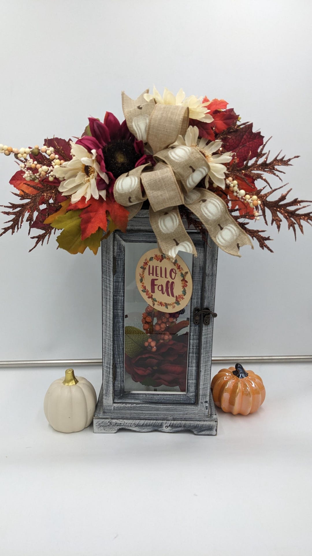 Sunflower Lantern Topper Fall Lantern Bow Fall Lantern Swag Lantern ...