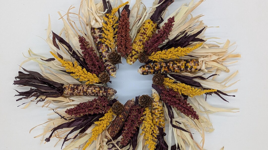 Corn Husk Wreath Dried Corn Wreath Raffia Wreath Autumn Wreath Mini ...