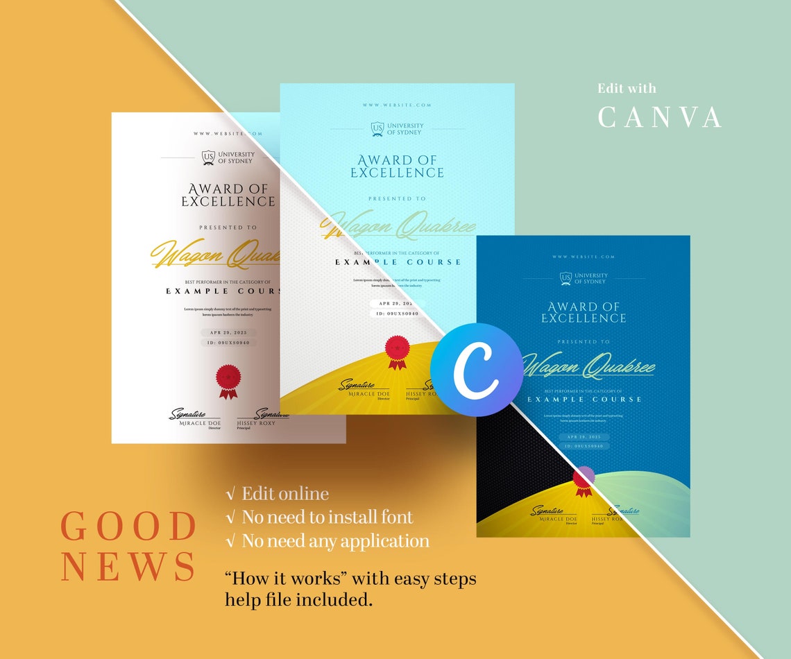 Award of Excellence Certificate Canva Template Certificate of ...