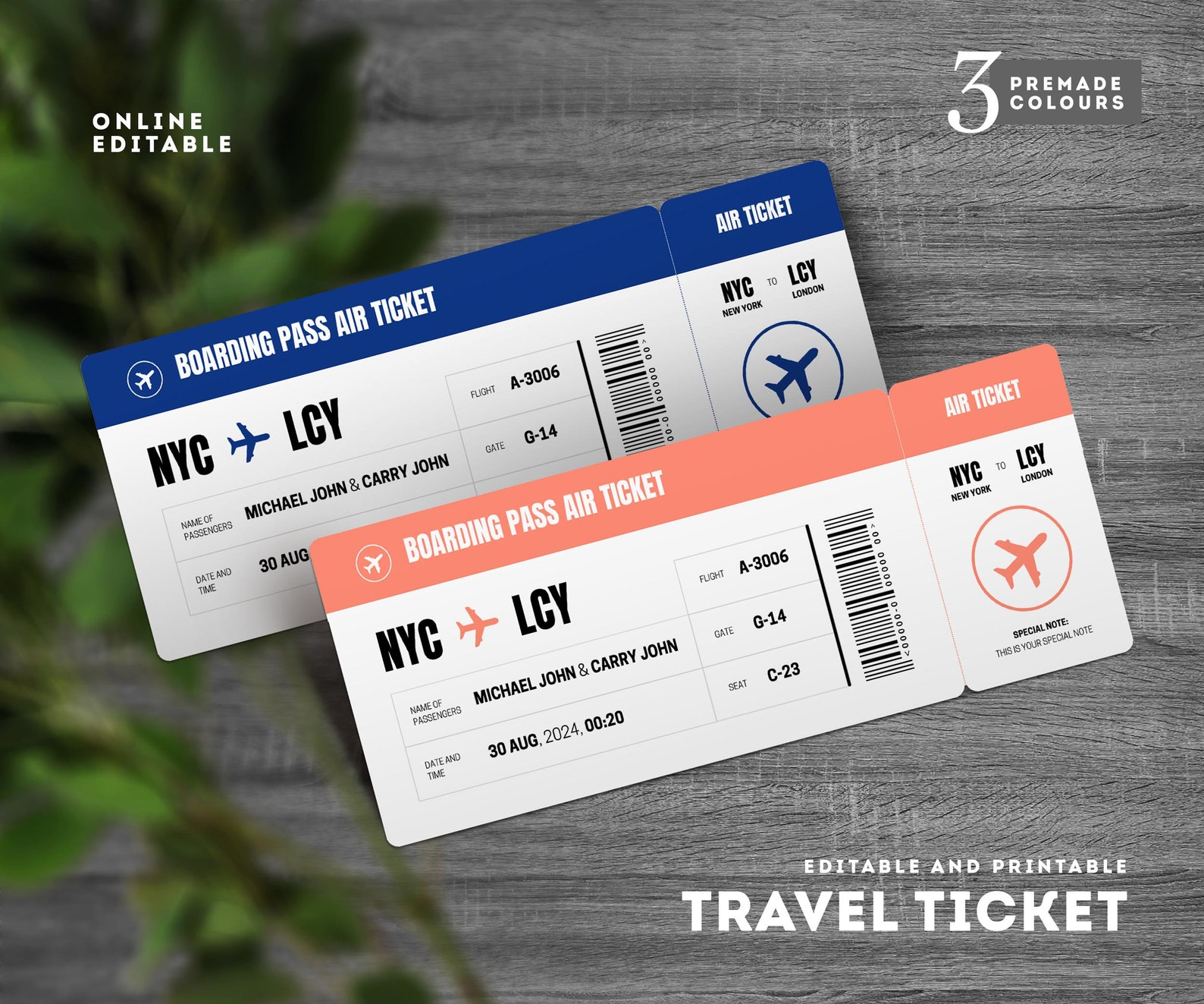 Editable Boarding Ticket Canva Template Personalized Plane - Etsy