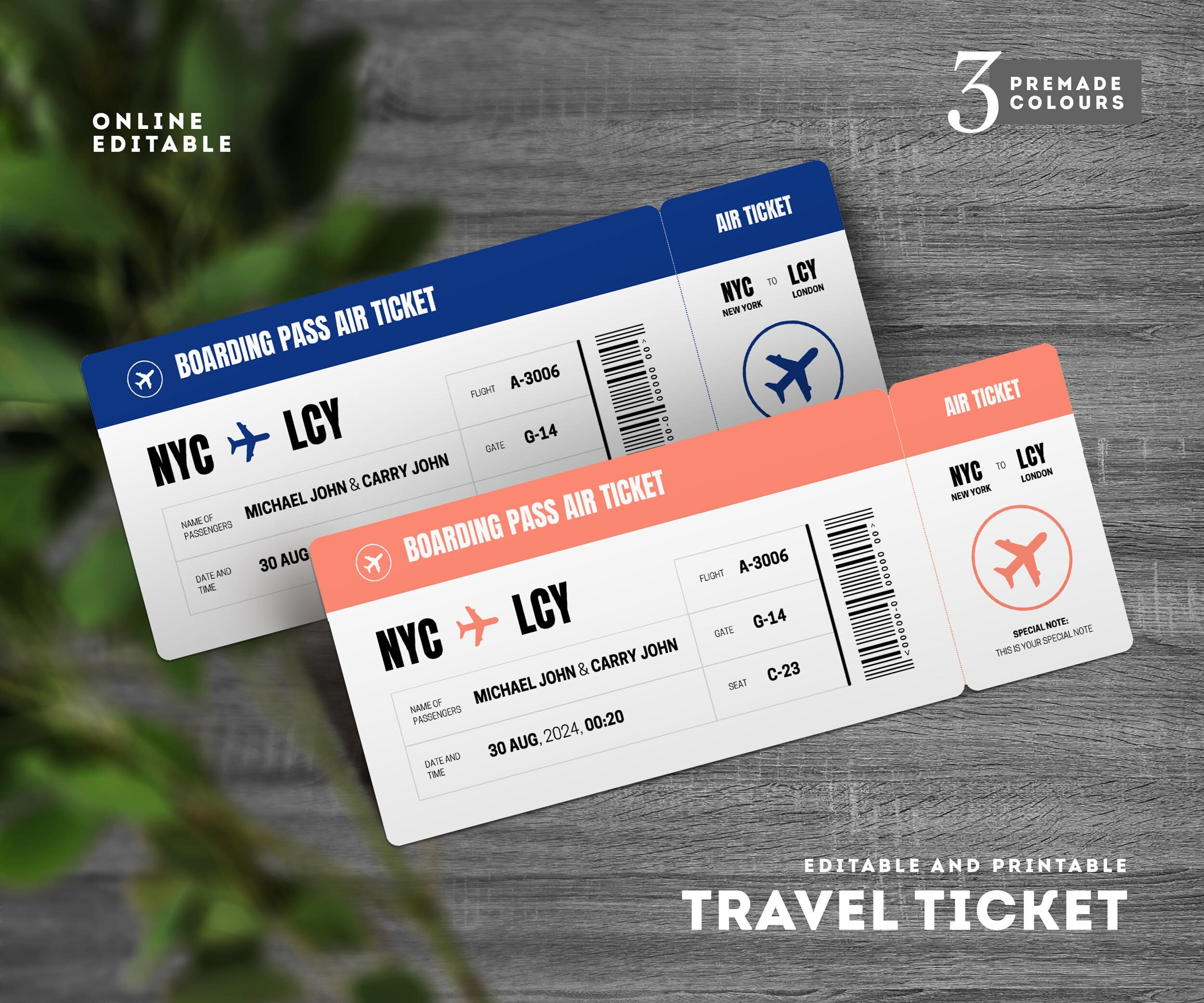 Editable Boarding Ticket Canva Template Personalized Plane Ticket ...