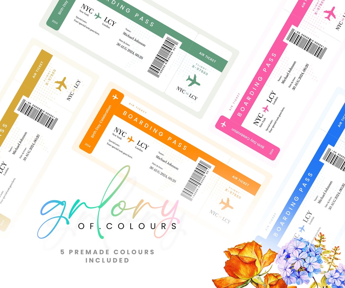 Editable Boarding Ticket Canva Template Personalized Plane Ticket ...