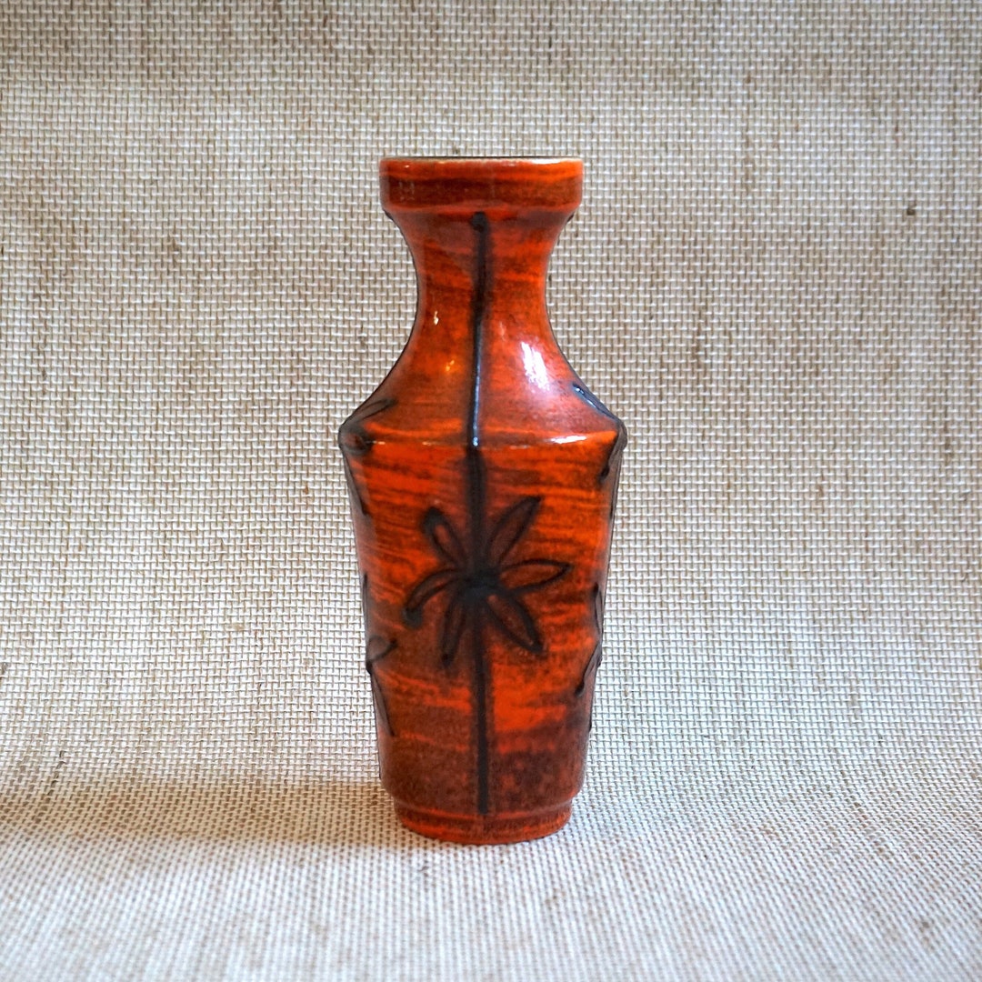 70s Ceramic Vase West Germany Orange With Graphic Pattern - Etsy