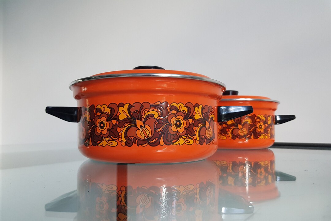 Pair of Orange Enamel Pans - Etsy