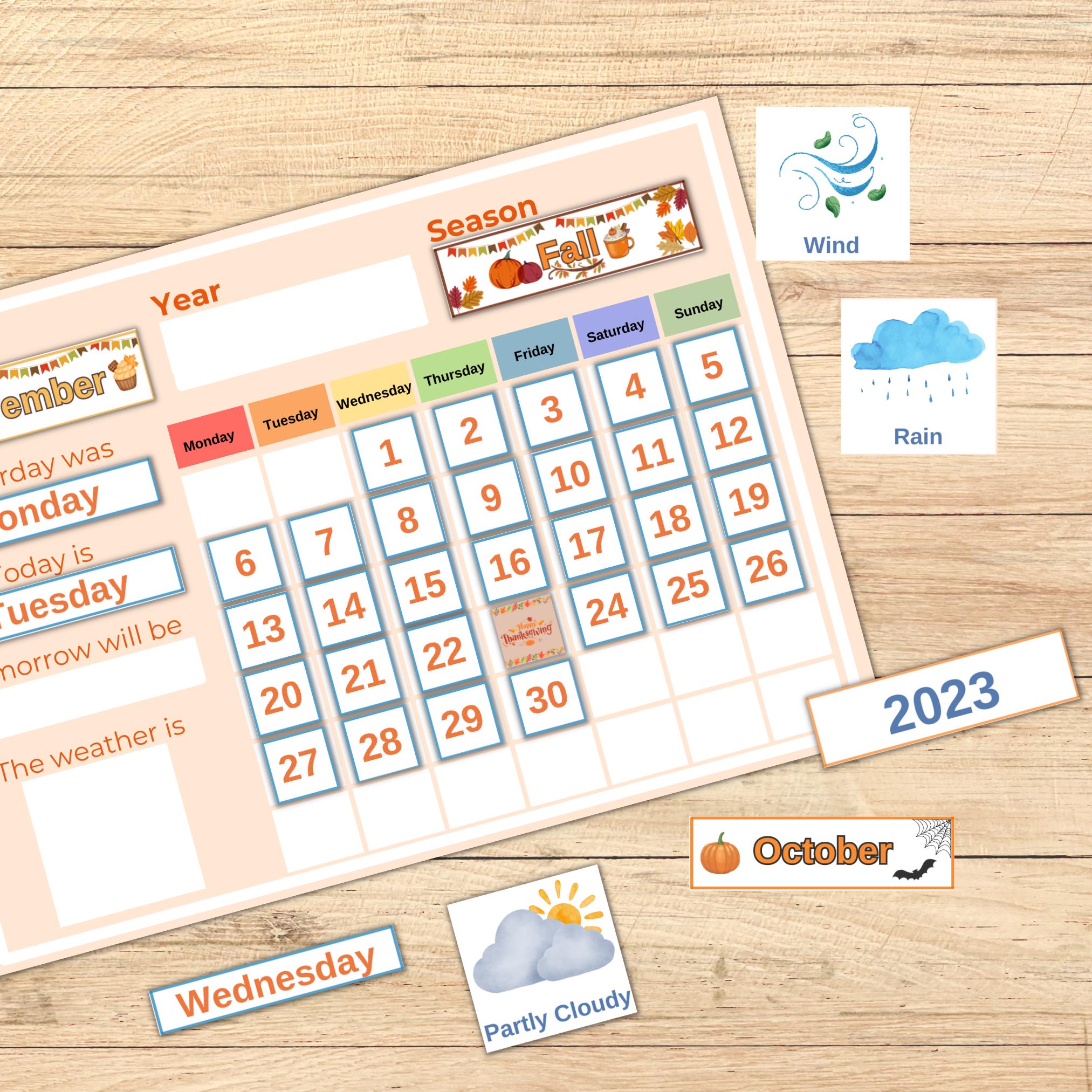 Printable Kids Perpetual Calendar - Homeschool Wall Activity - Seasonal ...