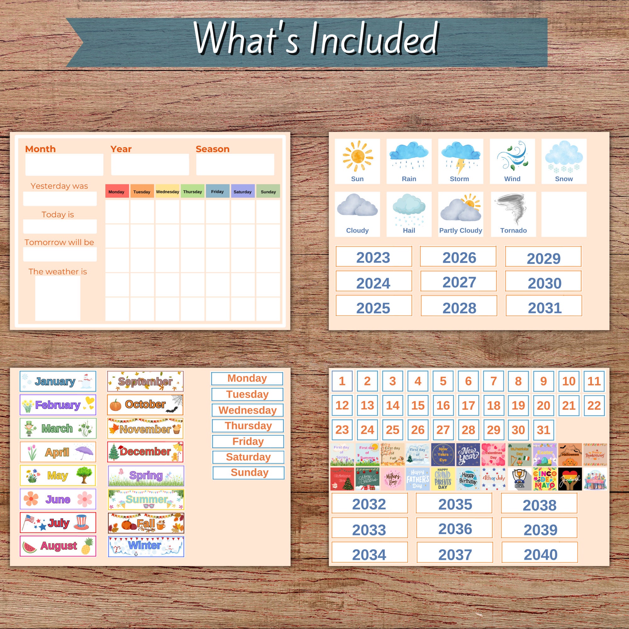 Printable Kids Perpetual Calendar Homeschool Wall Activity Seasonal ...