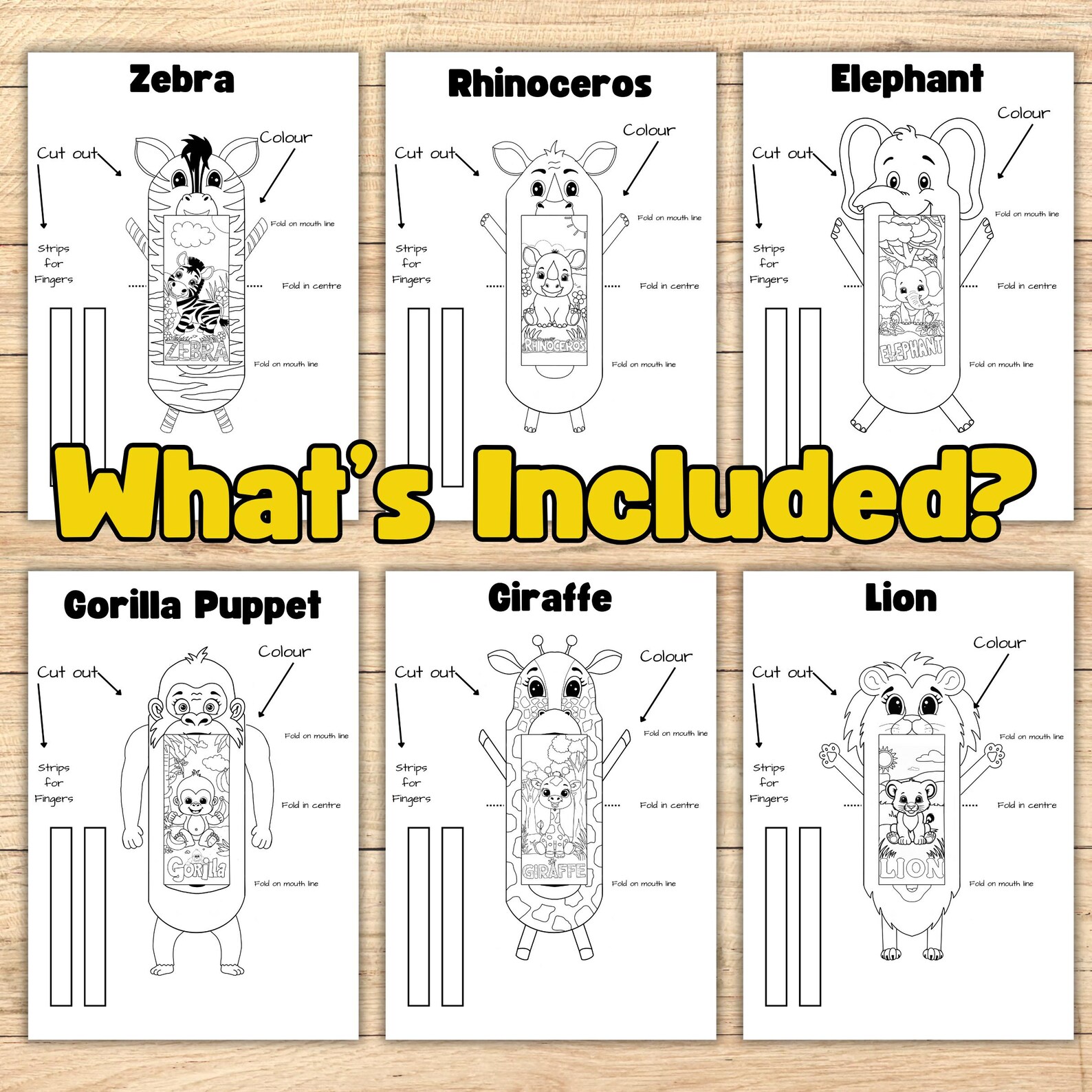 Printable Animal Puppets for Kids Craft Activity for Children Colouring ...