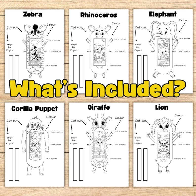 Printable Animal Puppets for Kids Craft Activity for Children Colouring ...