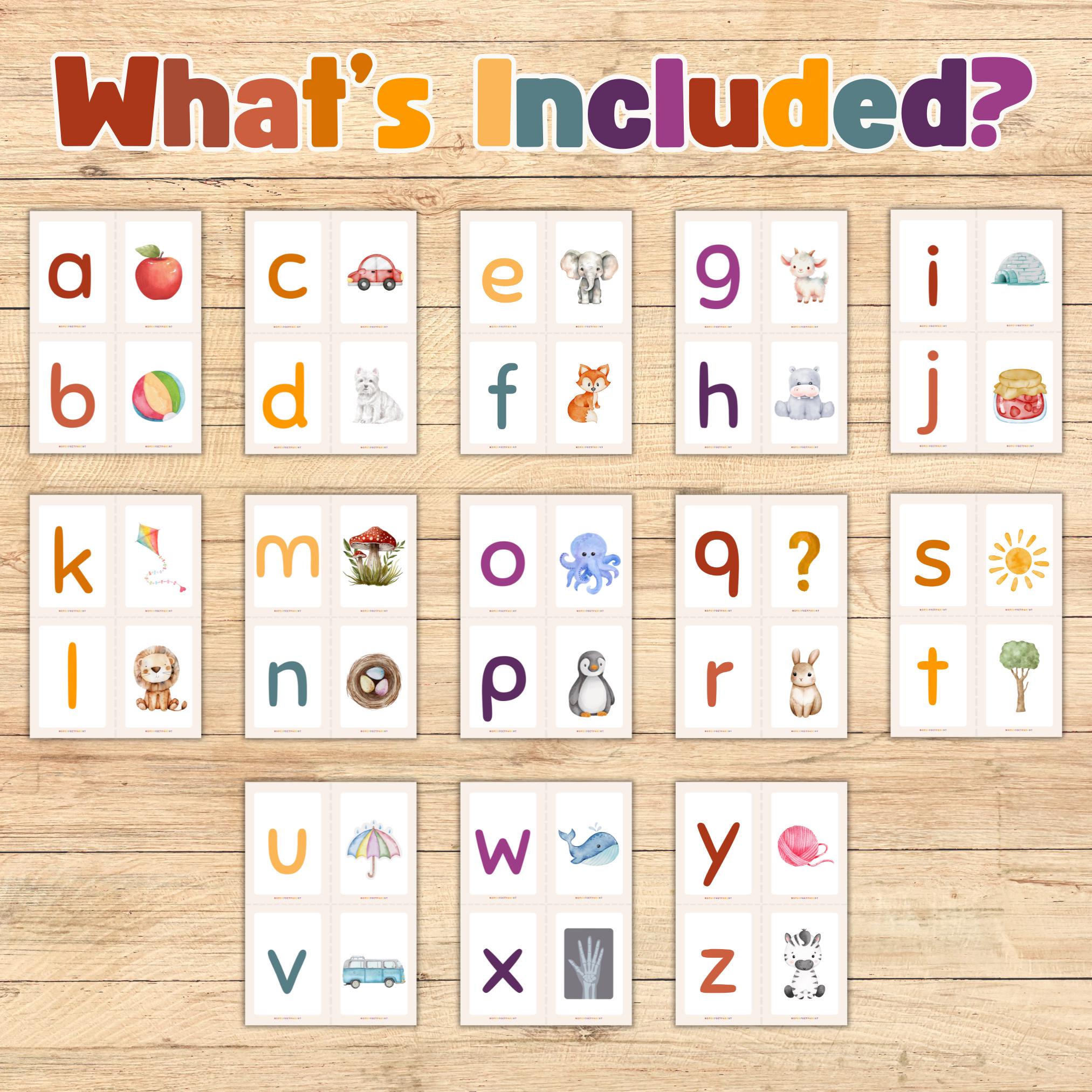 ABC Matching Flashcards for Kids – Watercolour Lowercase Alphabet ...