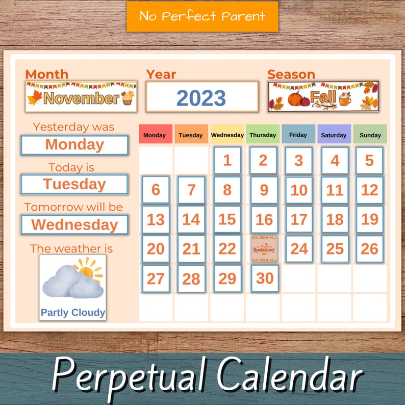 Printable Kids Perpetual Calendar Homeschool Wall Activity Seasonal ...