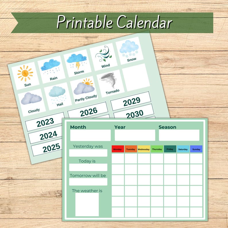 Printable Perpetual Calendar | Days of the Week Chart | Weather Chart ...