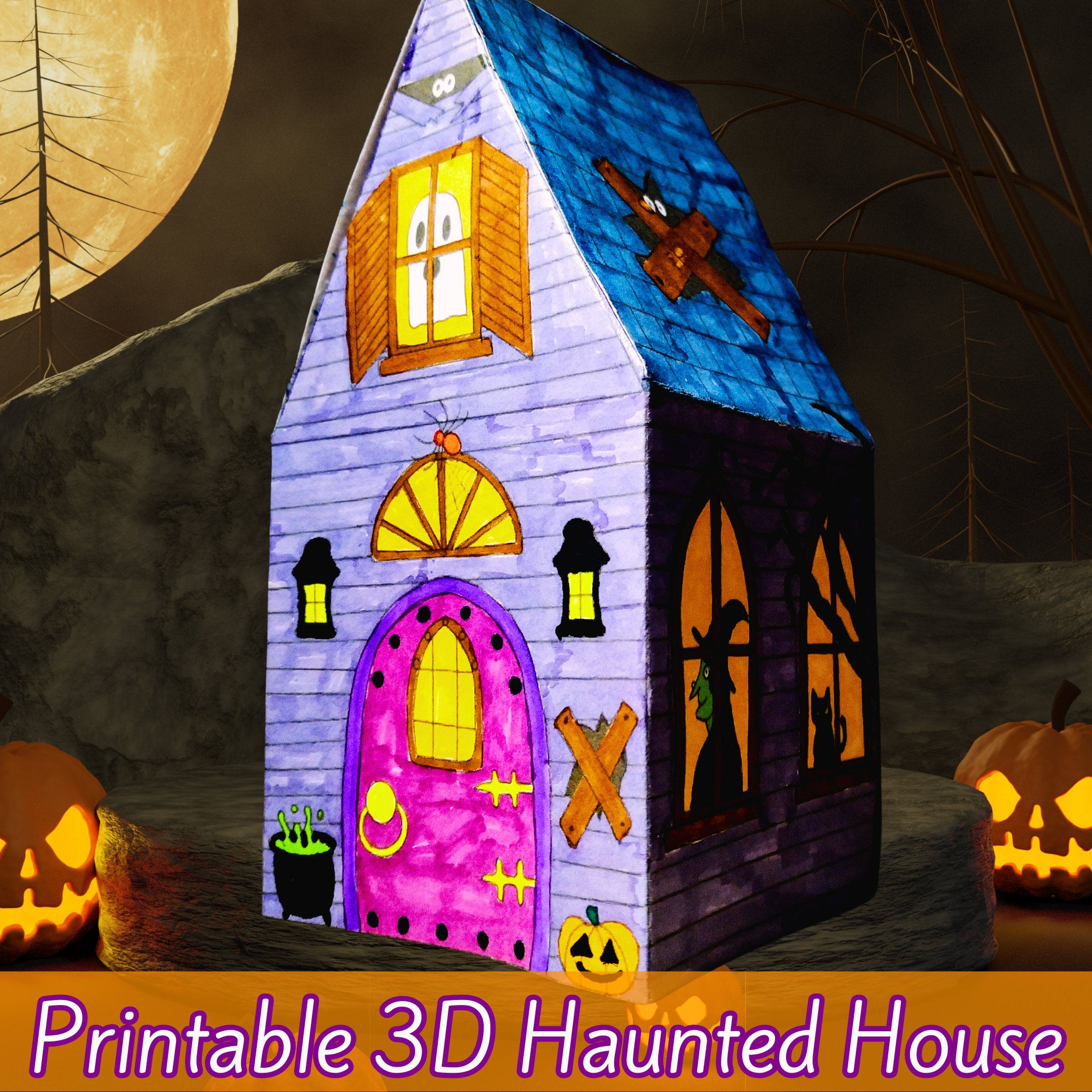 Printable 3D Haunted House Halloween Craft for Kids Printable Colouring ...