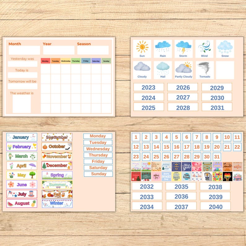 Printable Kids Perpetual Calendar - Homeschool Wall Activity - Seasonal ...