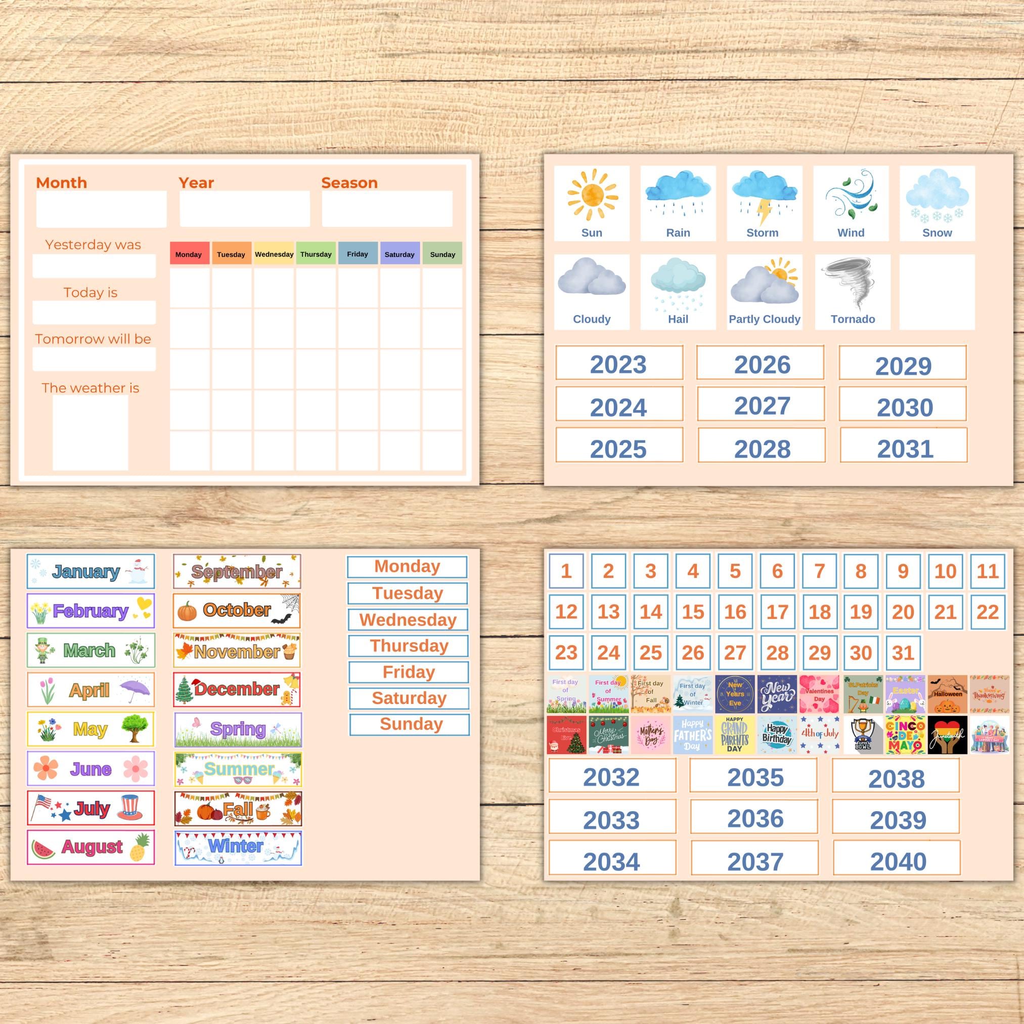 Printable Kids Perpetual Calendar - Homeschool Wall Activity - Seasonal ...