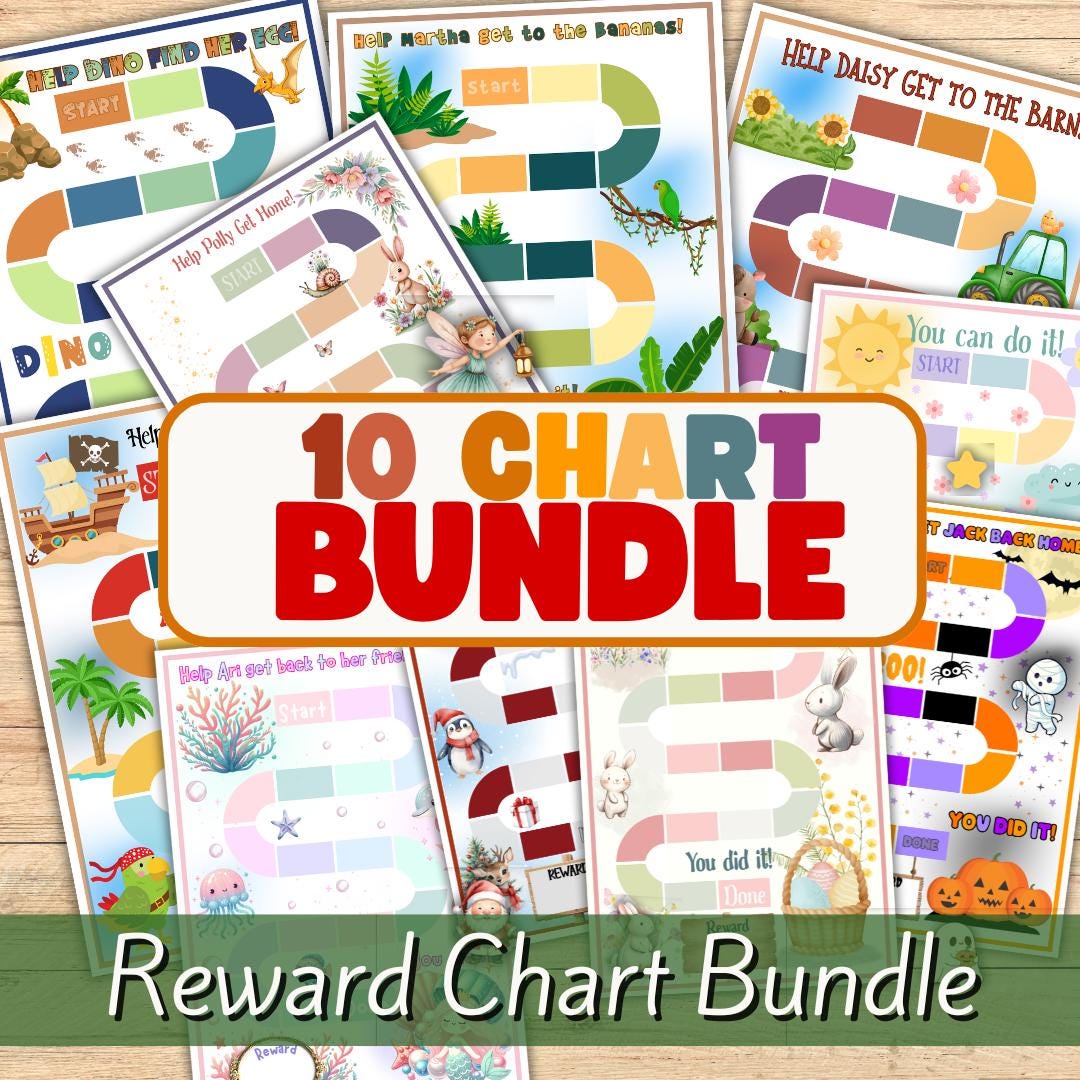 Kids Reward Chart Printable Bundle: Themed Behavior & Chore Trackers ...
