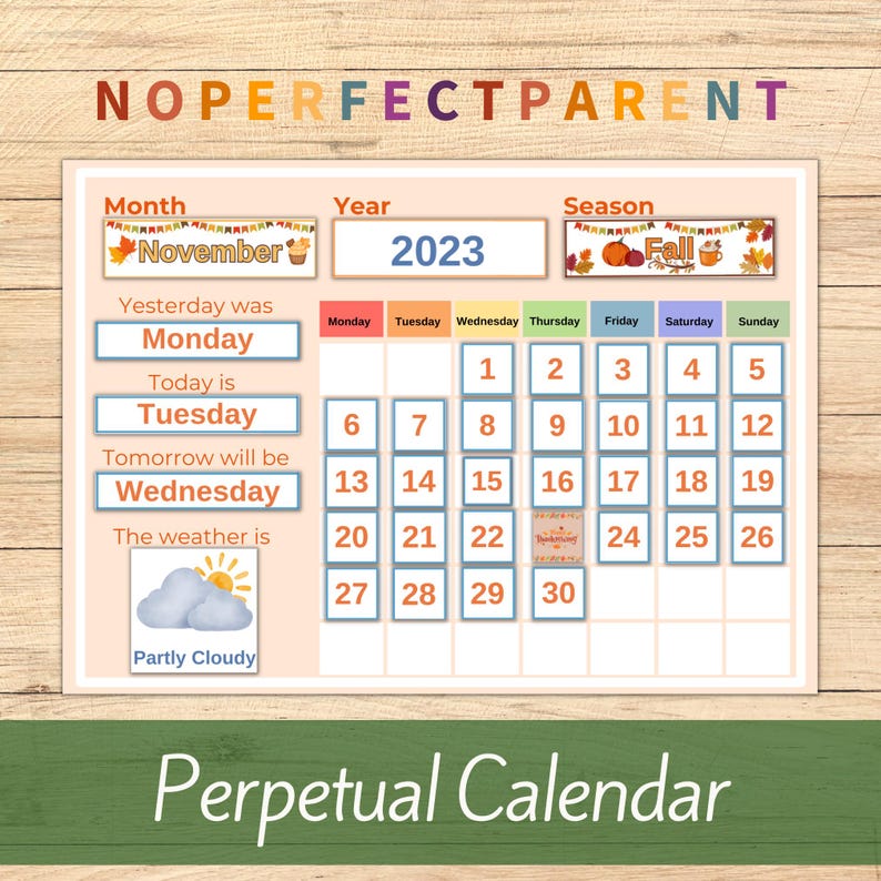 Printable Kids Perpetual Calendar - Homeschool Wall Activity - Seasonal ...