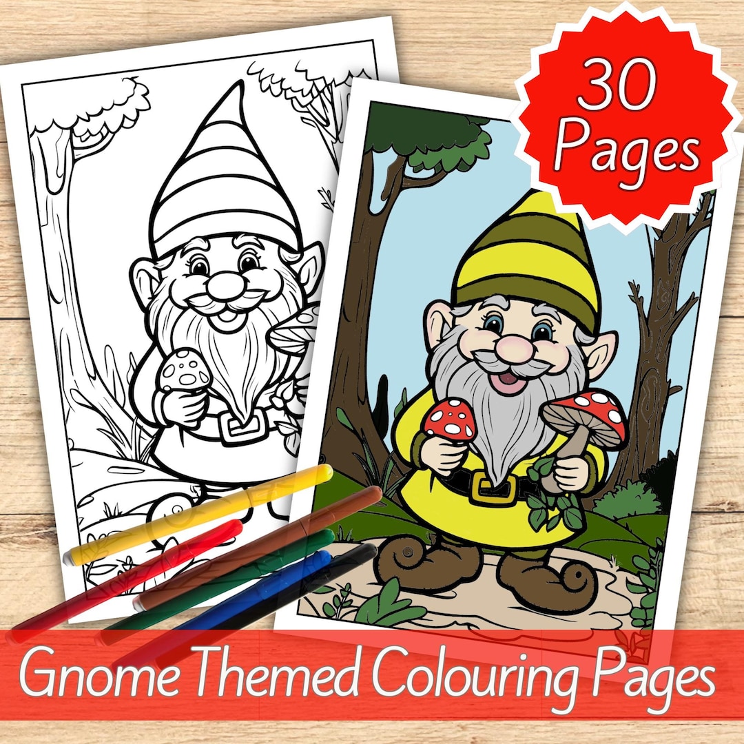 Gnome Themed Printable Colouring Book for Kids Printable Coloring ...