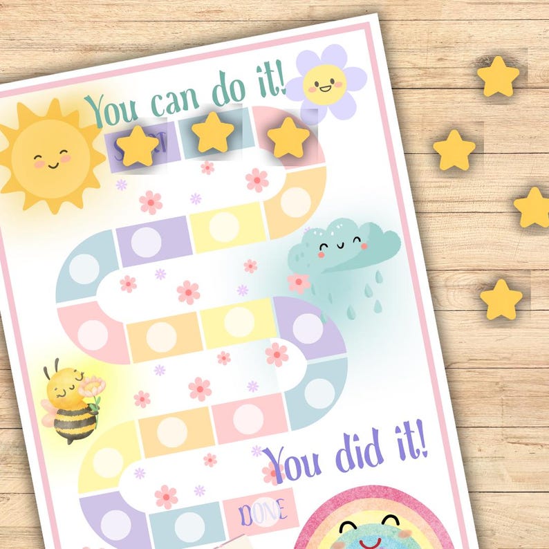 Printable Reward Chart for Kids Potty Training Tracker Rainbow and ...
