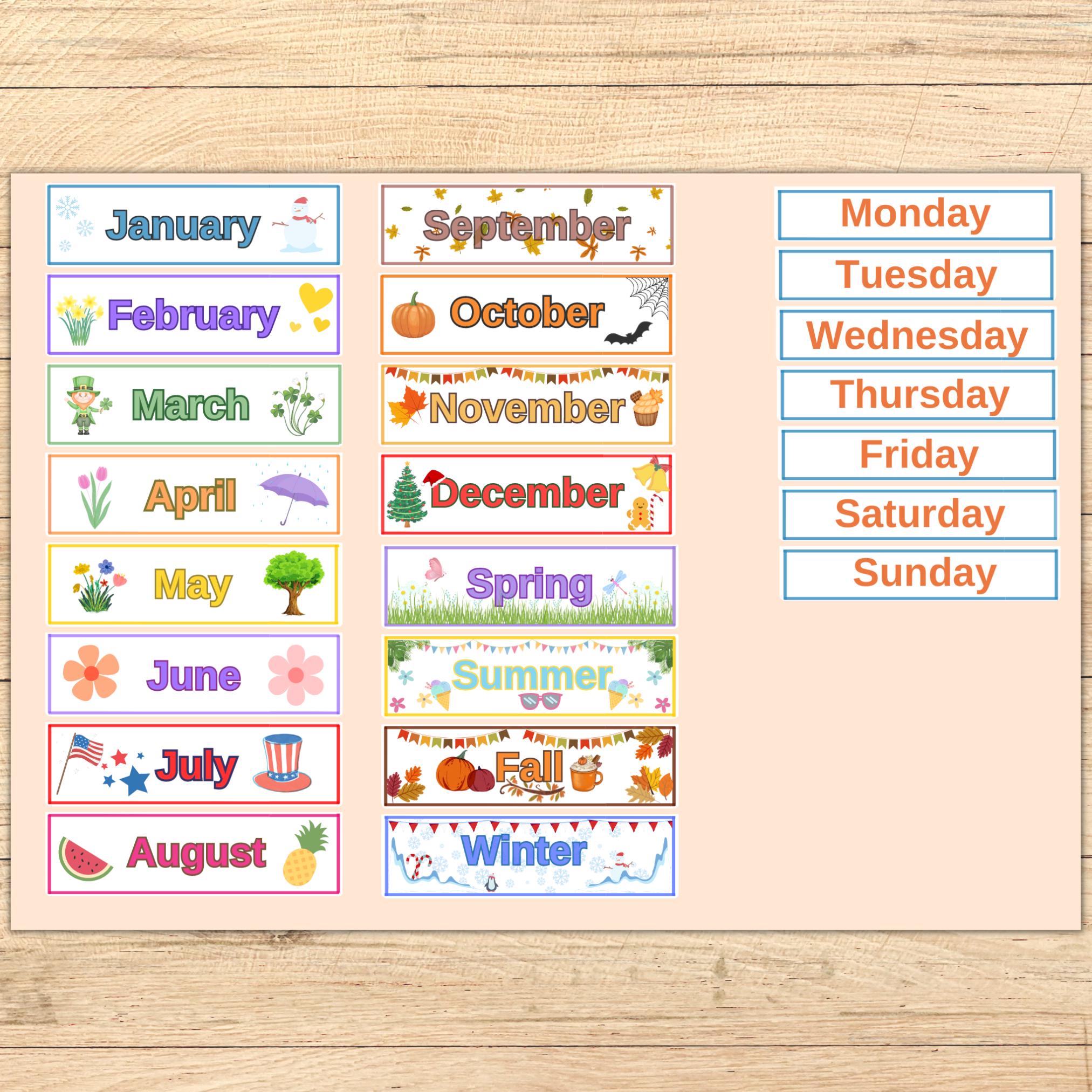 Printable Kids Perpetual Calendar - Homeschool Wall Activity - Seasonal ...
