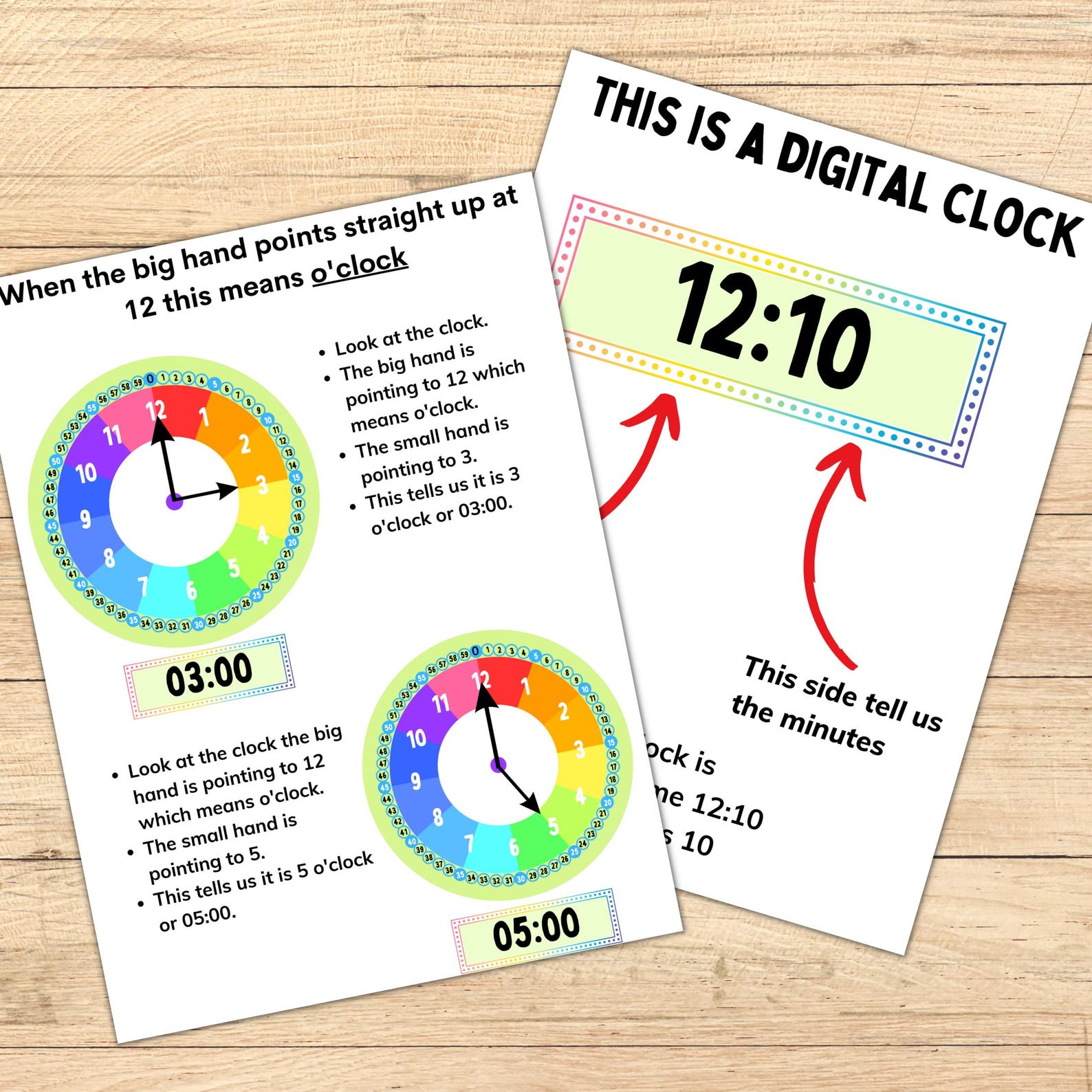 Rainbow Learn to Tell Time Printable | Kids Clock Activity | Teaching ...