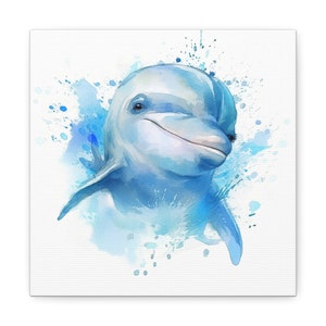 Delightful Dolphin Watercolor Painting on Canvas Marine Life Home Decor ...