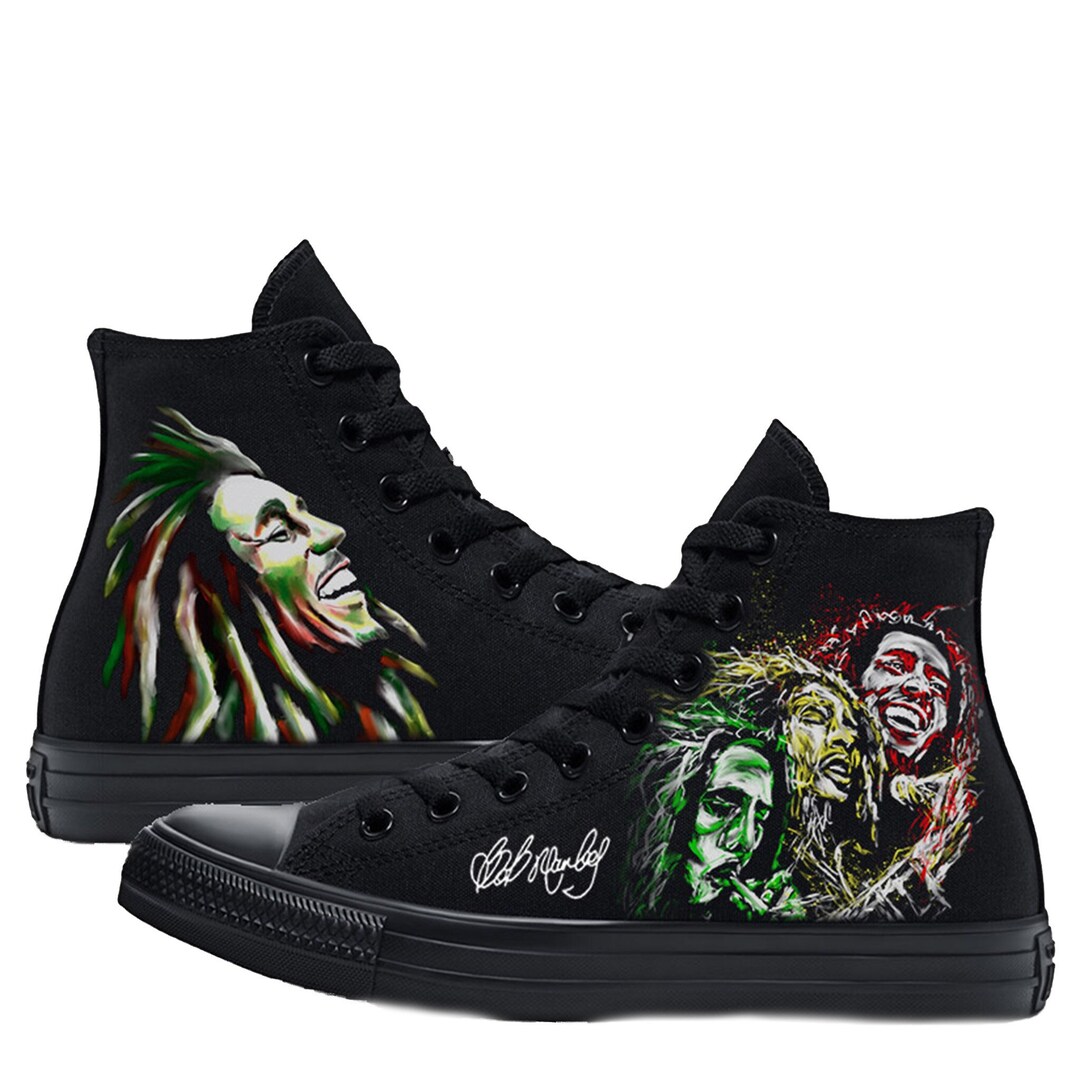 Bob Marley Sneakers | Blackout Converse All-stars | Custom High Tops ...