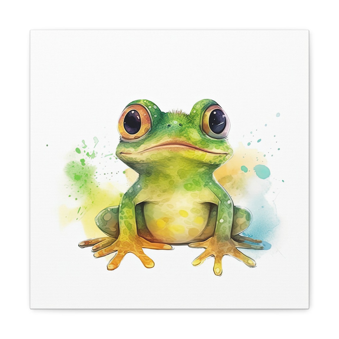 Lively Green Tree Frog Watercolor Painting on Canvas Tropical Wildlife ...